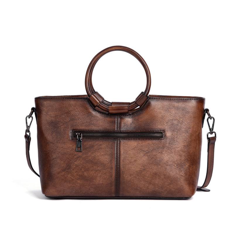 Fashion Large Capacity Round Handle Vintage Leather Shoulder Tote Bag ...